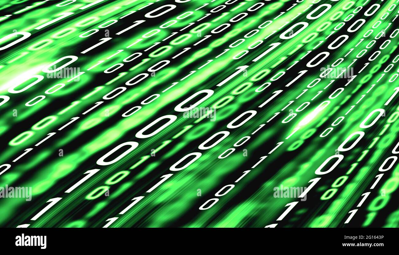 LED light text number one and zero. Binary code on the monitor screen ...