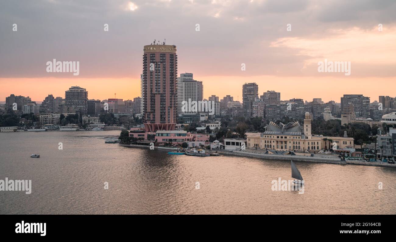 Aerial view of the Nile River in Cairo, Egypt at sunset Stock Photo - Alamy