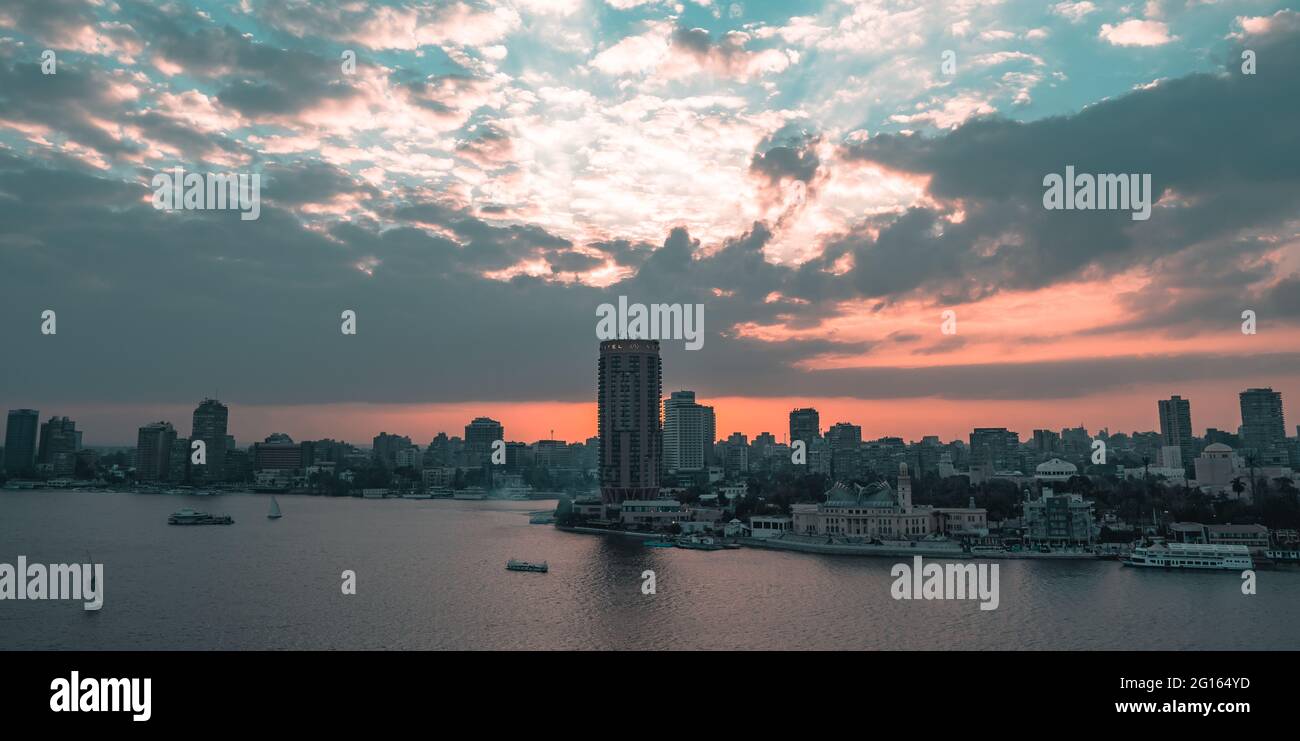 Aerial view of the Nile River in Cairo, Egypt at sunset Stock Photo - Alamy