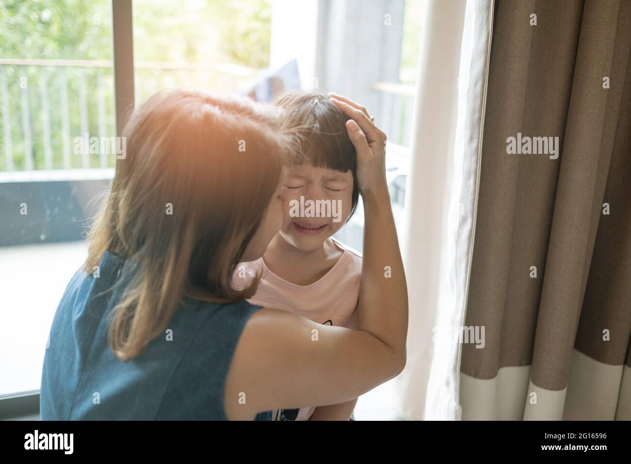 mother hit her kid, children crying, feeling sad, young girl unhappy ...