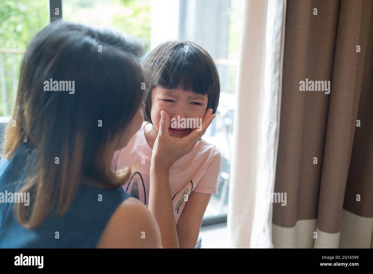 mother hit her kid, children crying, feeling sad, young girl unhappy ...