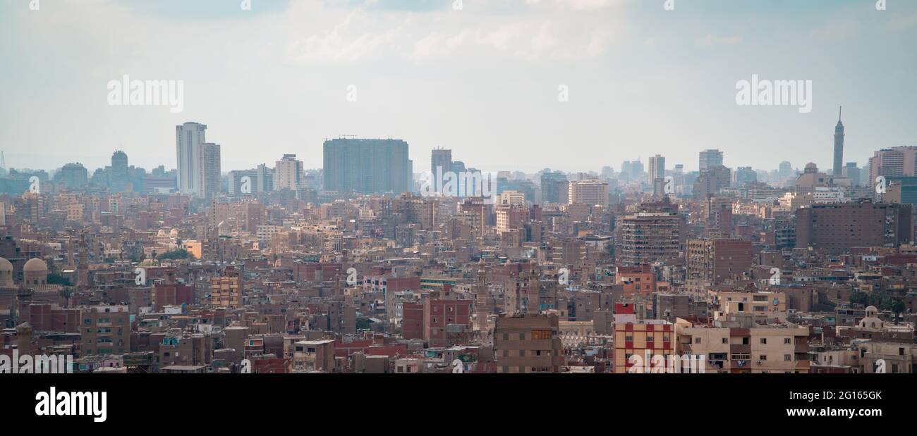 Panoramic aerial view of downtown Cairo, Egypt seen from Cairo Citadel ...