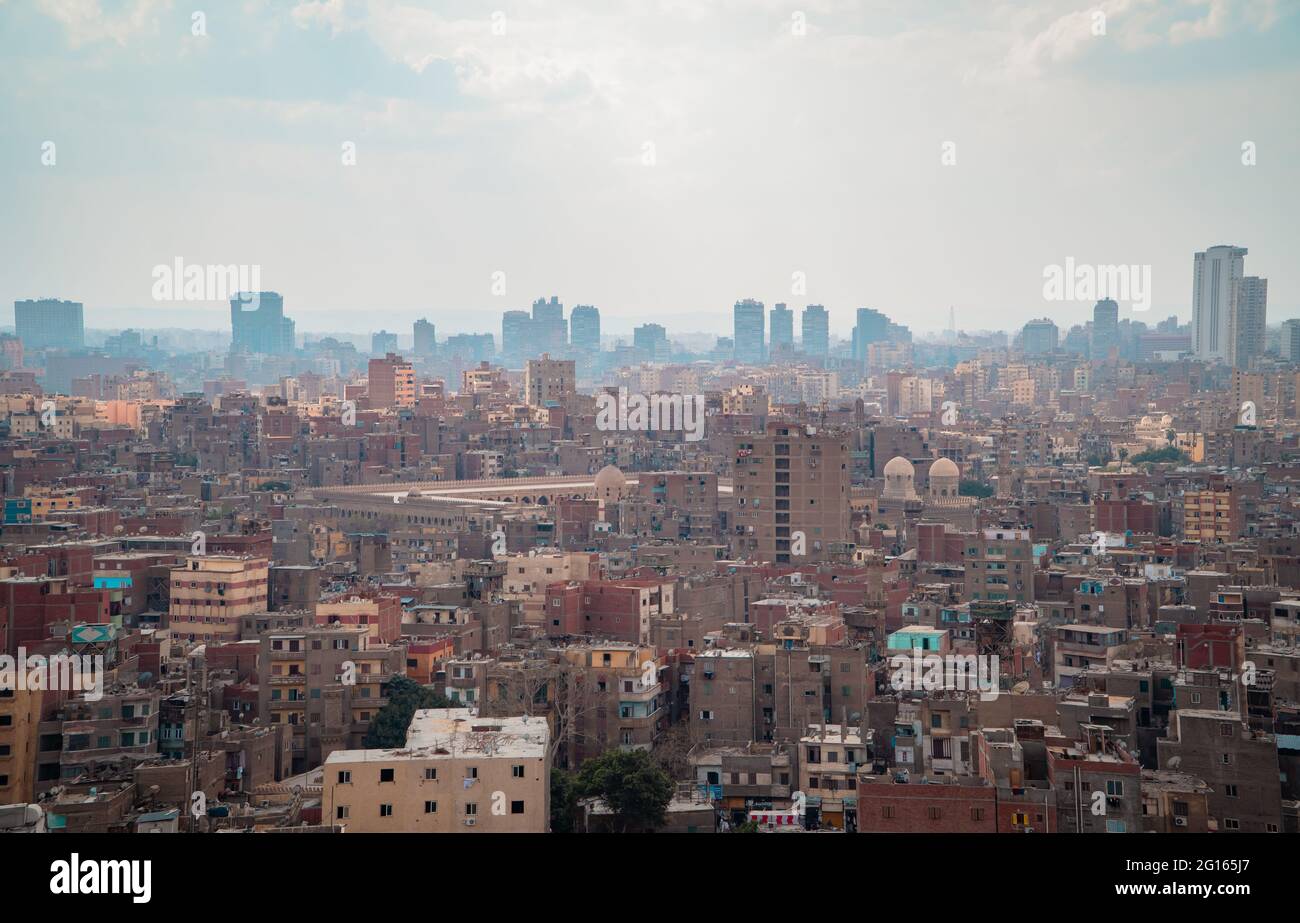 Panoramic aerial view of downtown Cairo, Egypt seen from Cairo Citadel ...