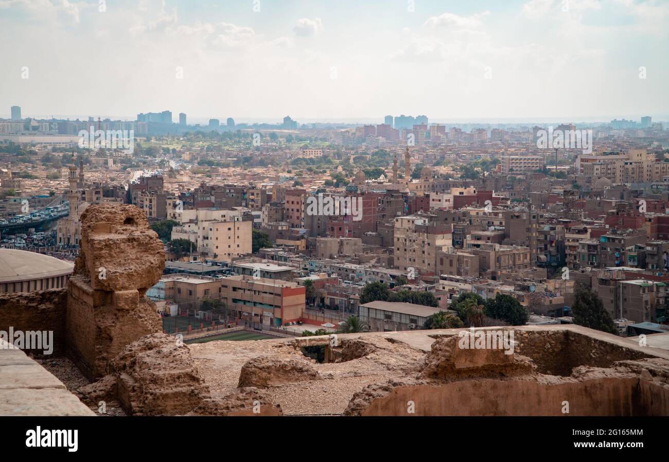 Panoramic aerial view of downtown Cairo, Egypt seen from Cairo Citadel ...