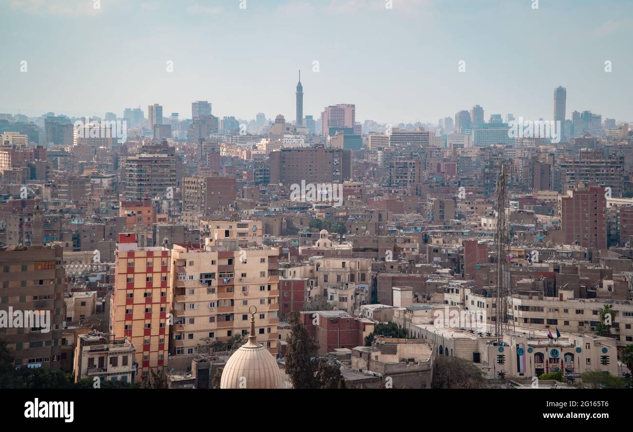 Panoramic aerial view of downtown Cairo, Egypt seen from Cairo Citadel ...