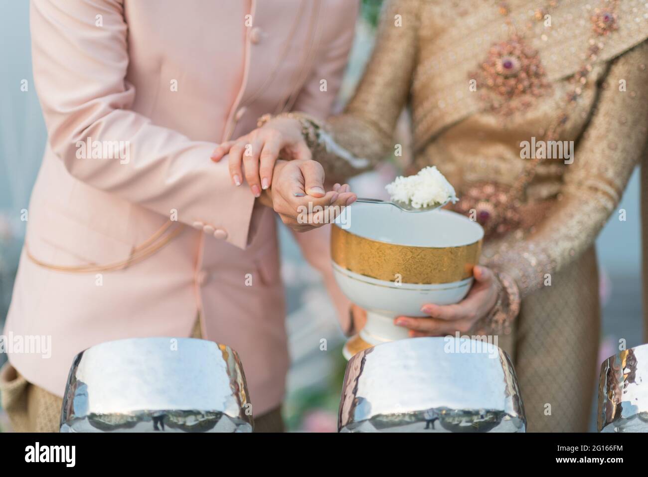 hot rice, give alms to a Buddhist monk Stock Photo - Alamy