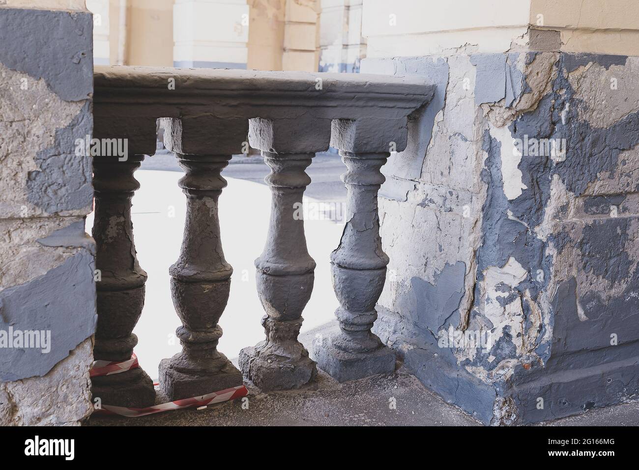 Stone railing balusters with shadows and light a fragment of an ...