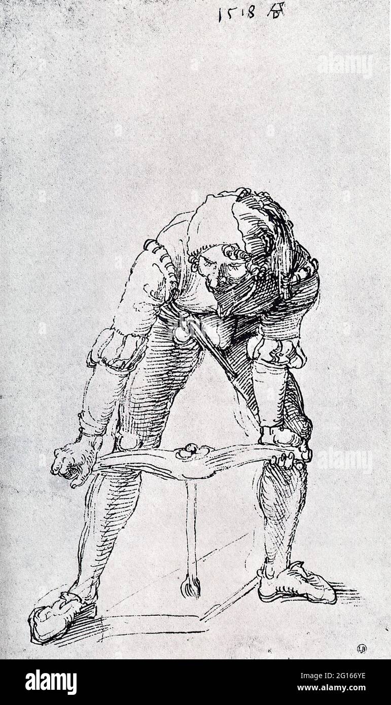 Albrecht Dürer - Young Man Leaning Forward Working Large Drill 1518 ...