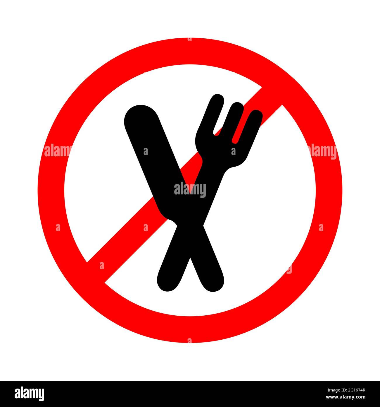 Eating not allowed, food forbidden sign with fork and knife on white ...