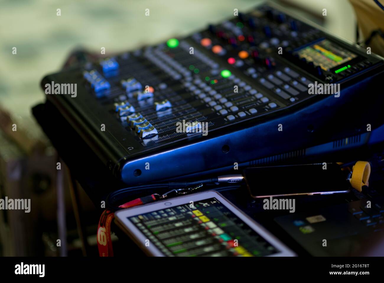 sound check for concert, mixer control, music engineer, backstage Stock ...