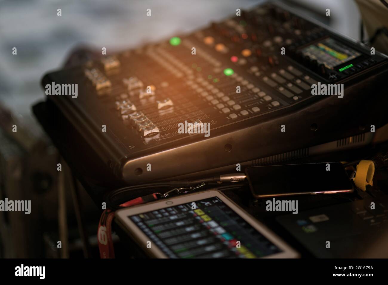 sound check for concert, mixer control, music engineer, backstage Stock ...