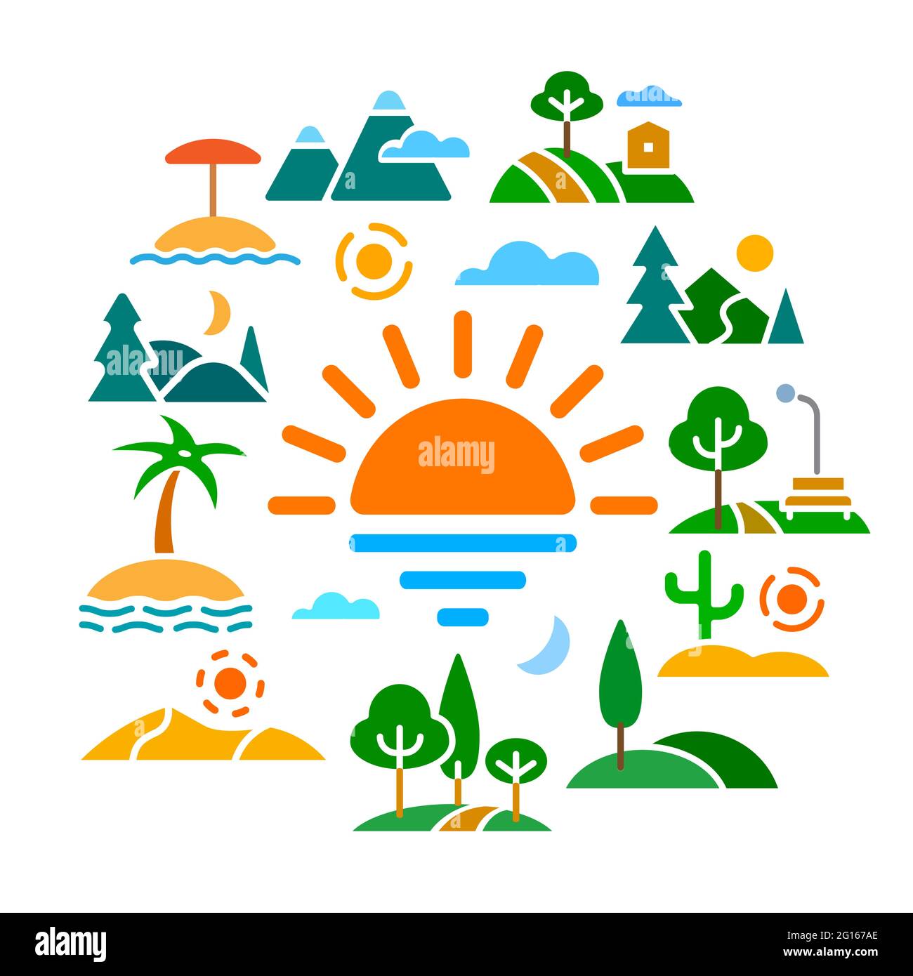 Beach landscape set icons Cut Out Stock Images & Pictures - Alamy