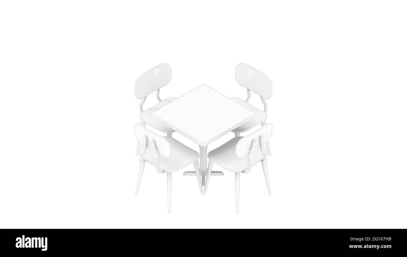 3D rendering of table and chairs dinning set up isolated on white ...