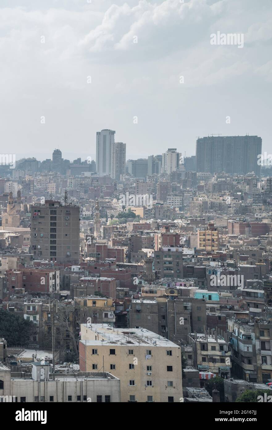 Panoramic aerial view of downtown Cairo, Egypt seen from Cairo Citadel ...