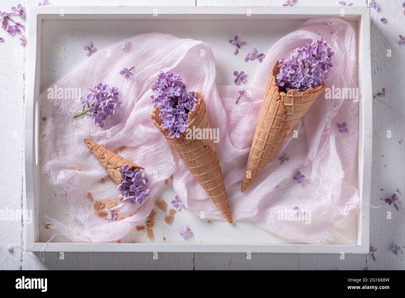 Beautiful ice cream of flower flavour. Concept for gift card. Beautiful ...