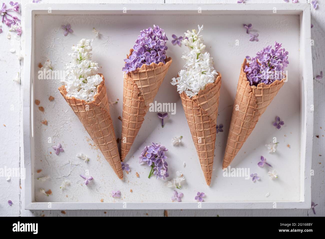 Lovely ice cream of flower flavour. Floral concept for summer ...