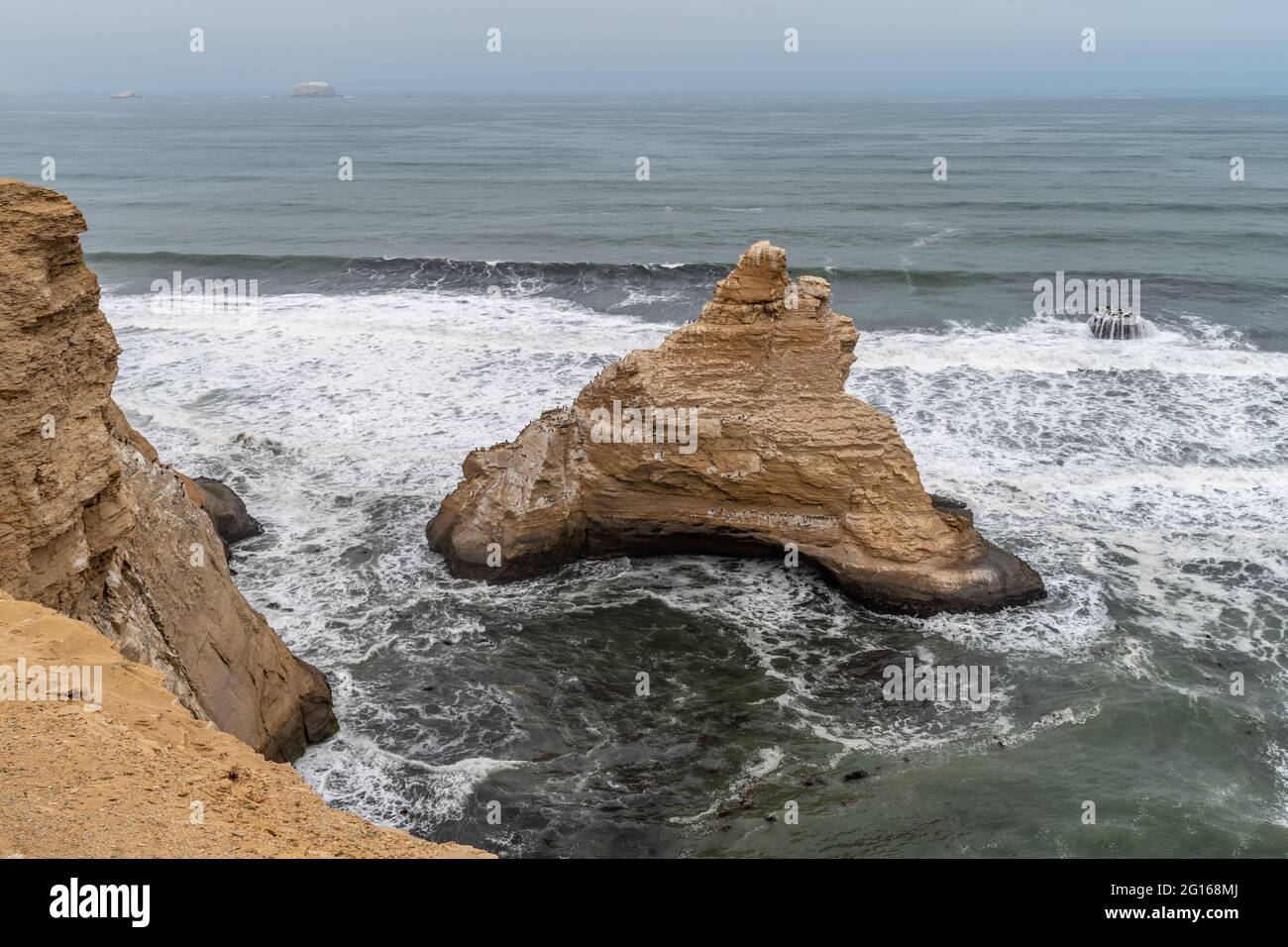 Rock formation offshore from the Paracas National Reserve in Peru Stock ...