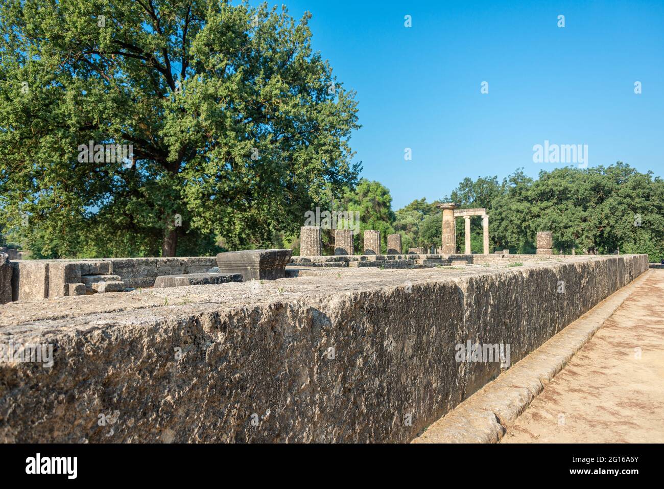 Broken Column remains in the Old city of Olympia in Peloponnes with its ...