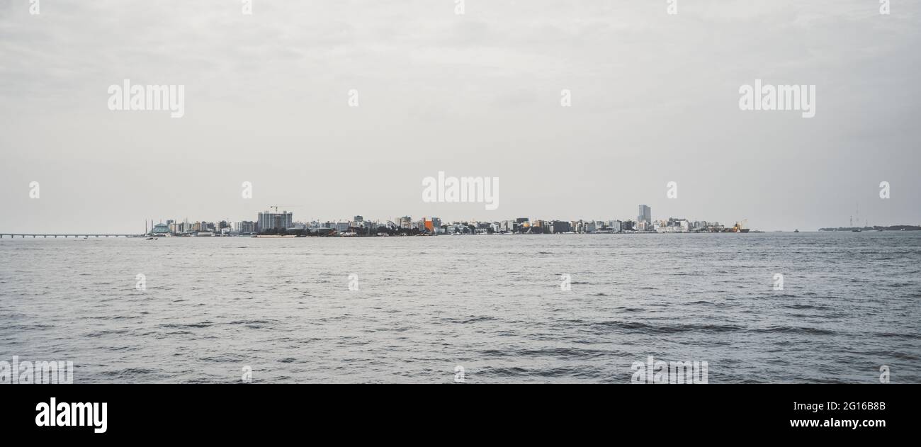 A panoramic view from the distance of Male island, the capital of ...