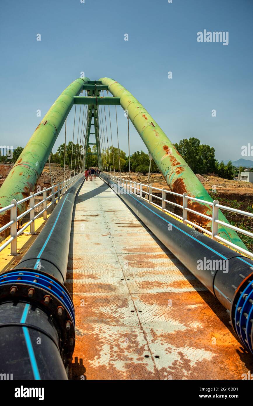 Pedestrian hinged bridge ( Footbridge) over the Corinth Canal, Greece ...
