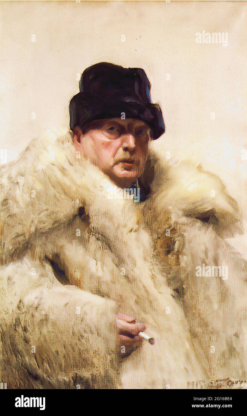 Anders Zorn - Self Portrait Wolfskin 1915 Stock Photo - Alamy