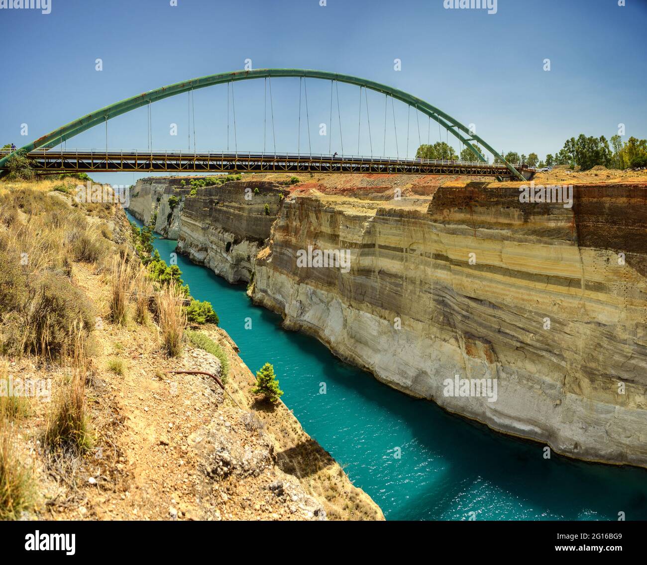 Pedestrian hinged bridge ( Footbridge) over the Corinth Canal, Greece ...