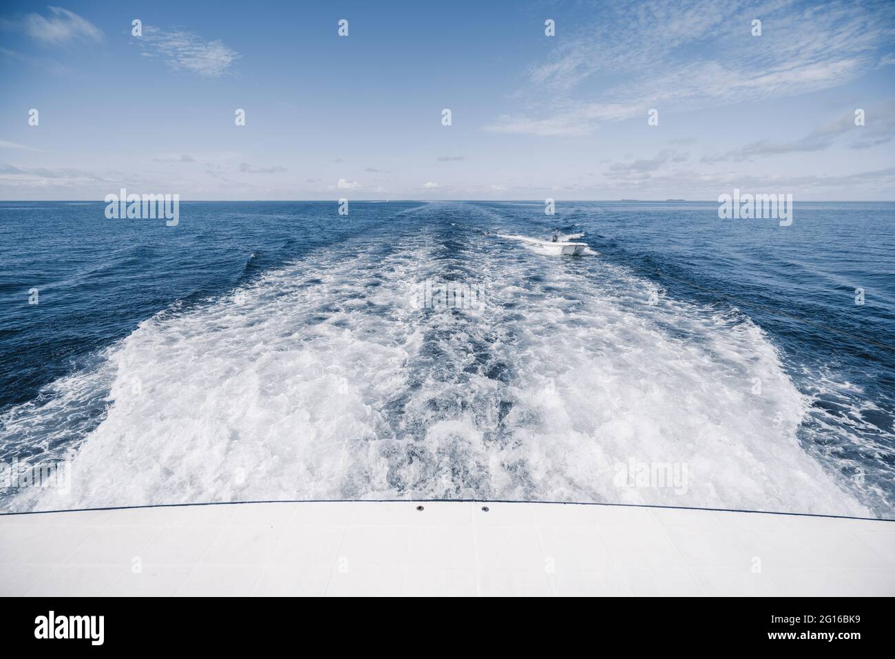 View from the boat stern of the wake (wash) effect on the water from ...
