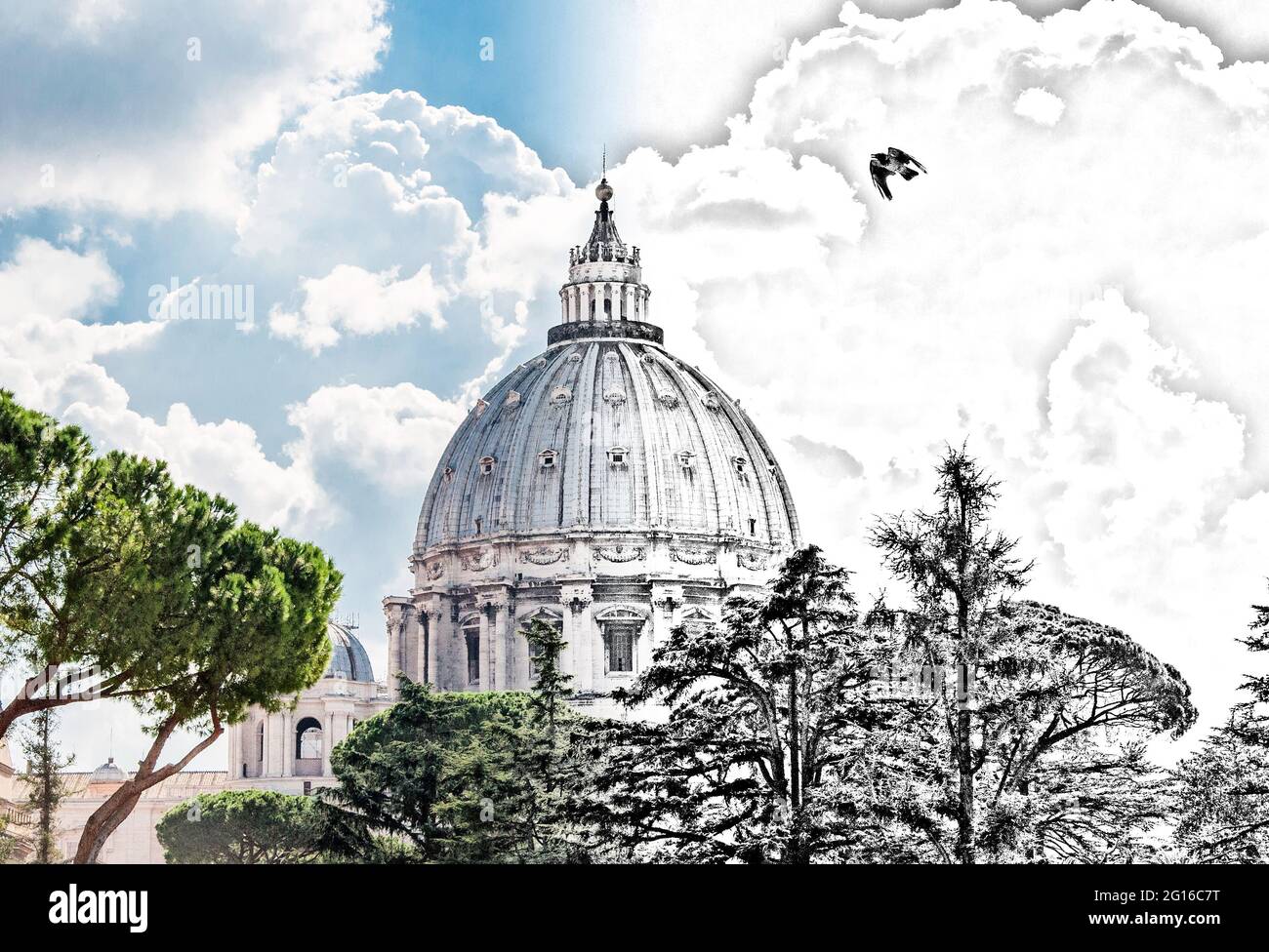 Saint Peter's Basilica in Vatican in Rome between drawing and reality ...