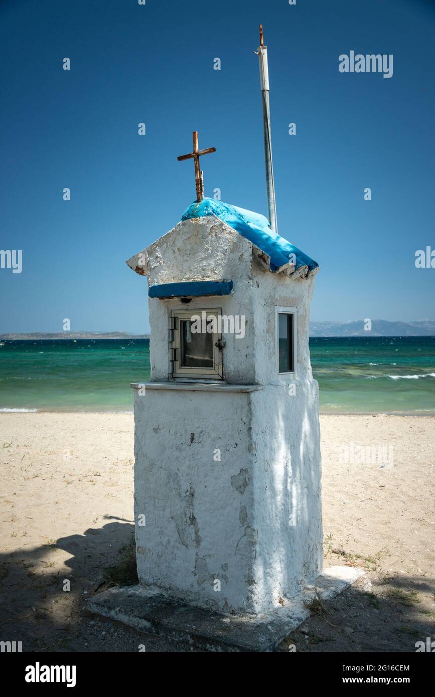 Kandylakia - typical greek miniature roadside shrine on the beach of ...