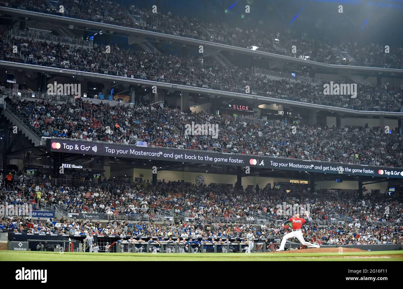 June 04, 2021: A full capacity crowd attends a MLB game between the Los ...