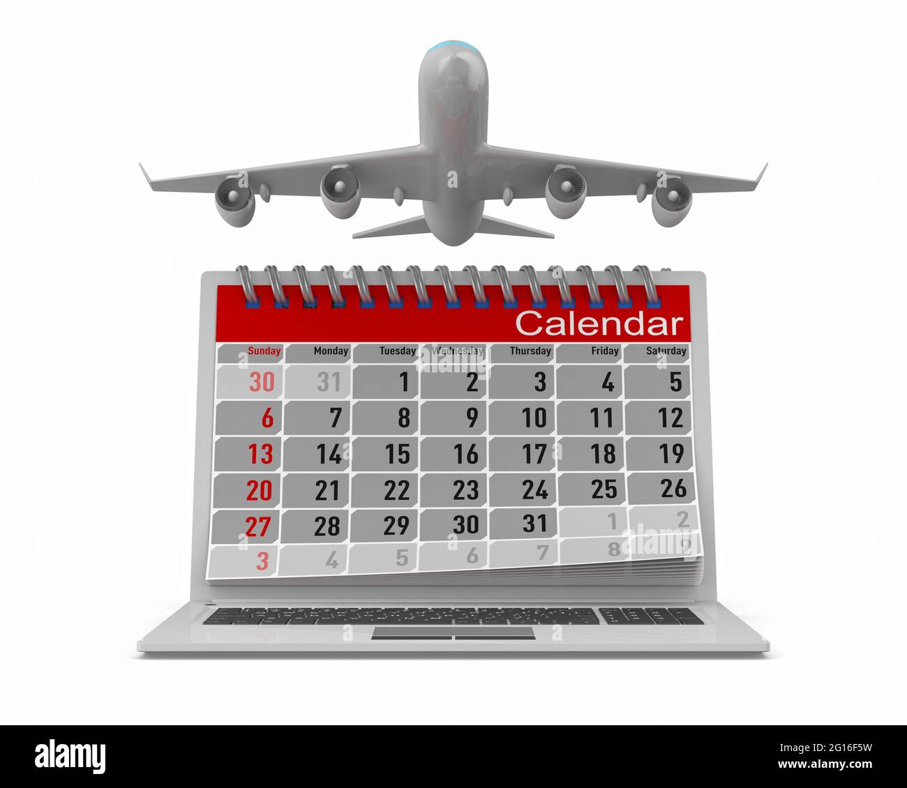 airplane and calendar on white background. Isolated 3D illustration ...