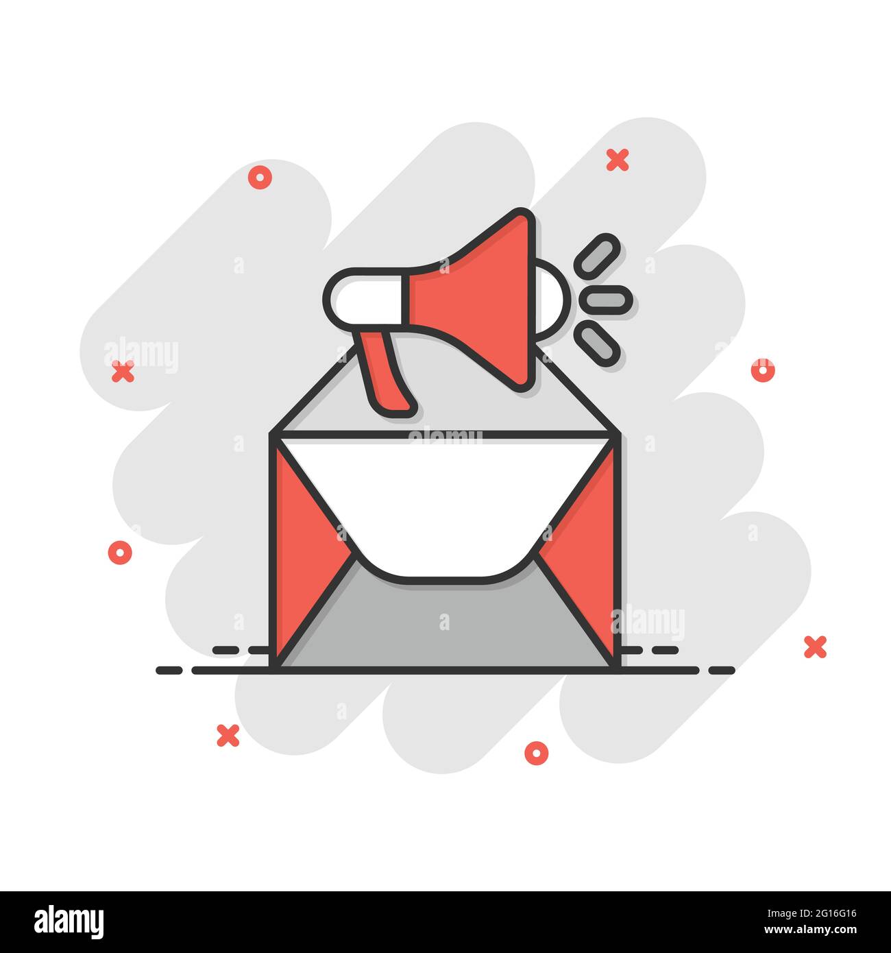Envelope notification icon in comic style. Email with speaker cartoon ...