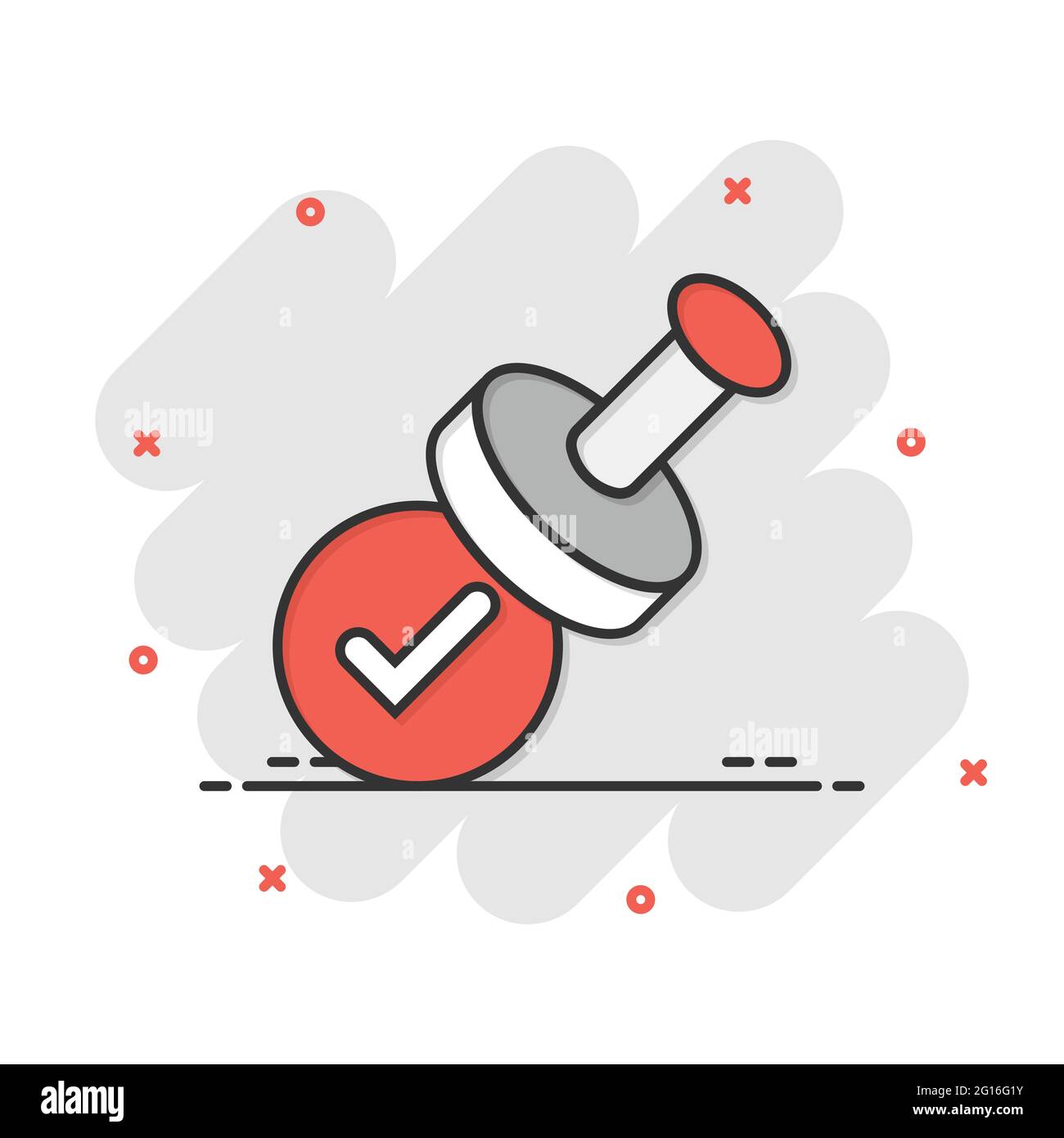 Approve stamp icon in comic style. Accept check mark cartoon vector ...