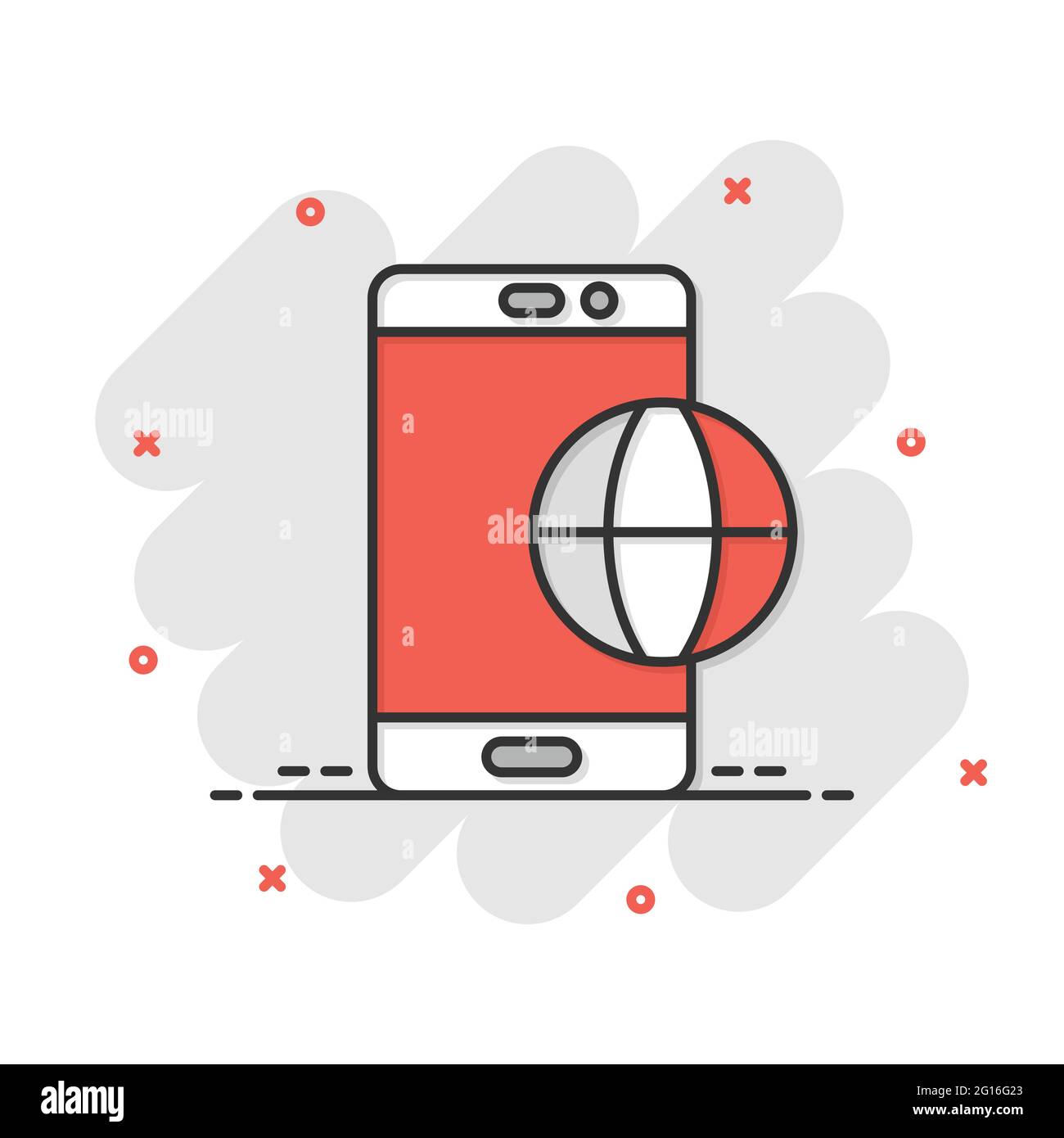 Globe smartphone icon in comic style. Mobile phone location cartoon ...