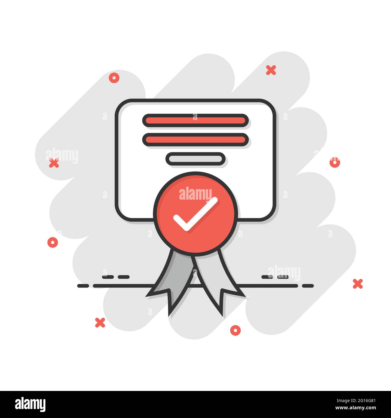 Approve certificate icon in comic style. Document check mark cartoon ...