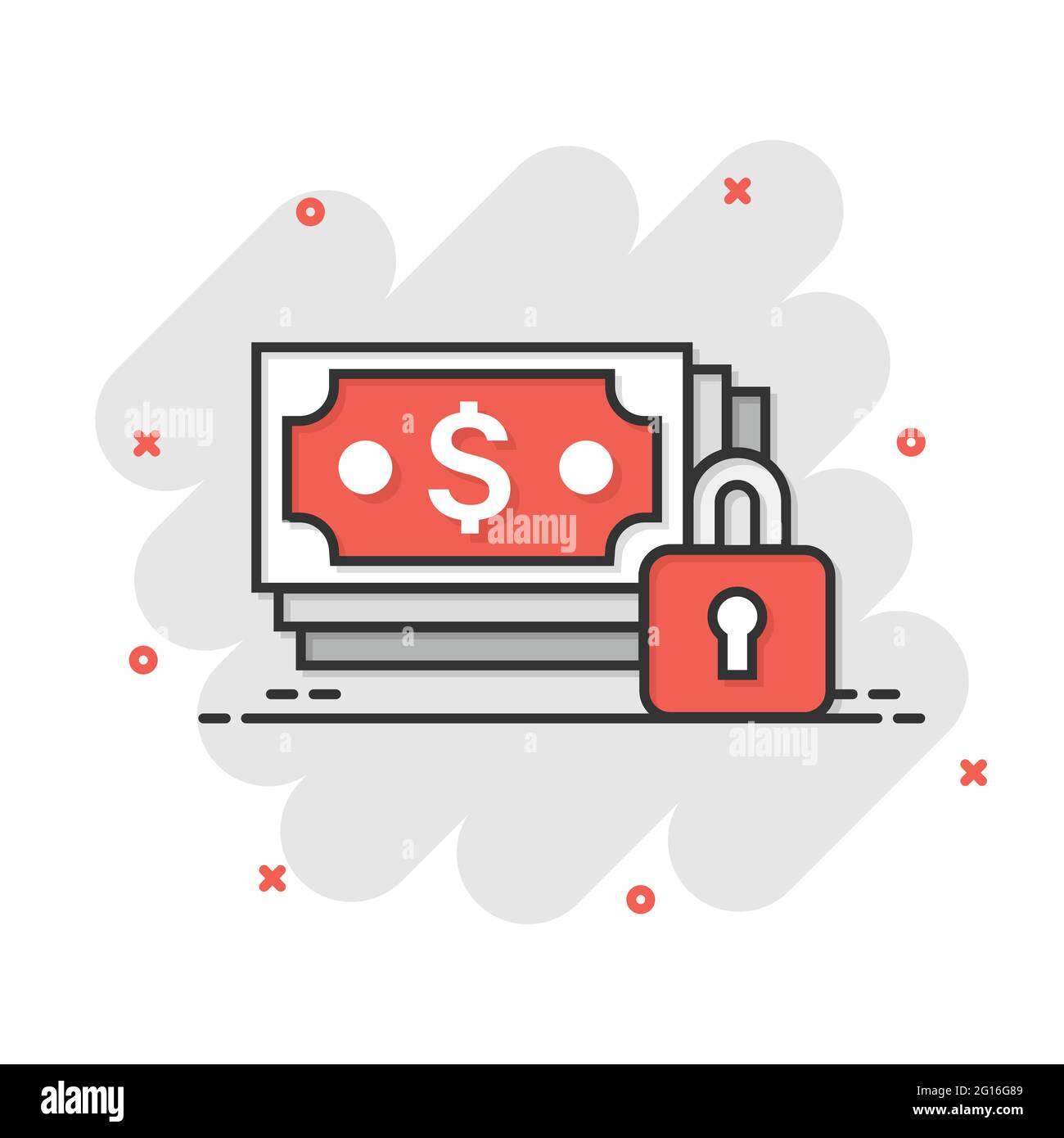 Dollar banknote with lock icon in comic style. Dollar cash safe cartoon ...