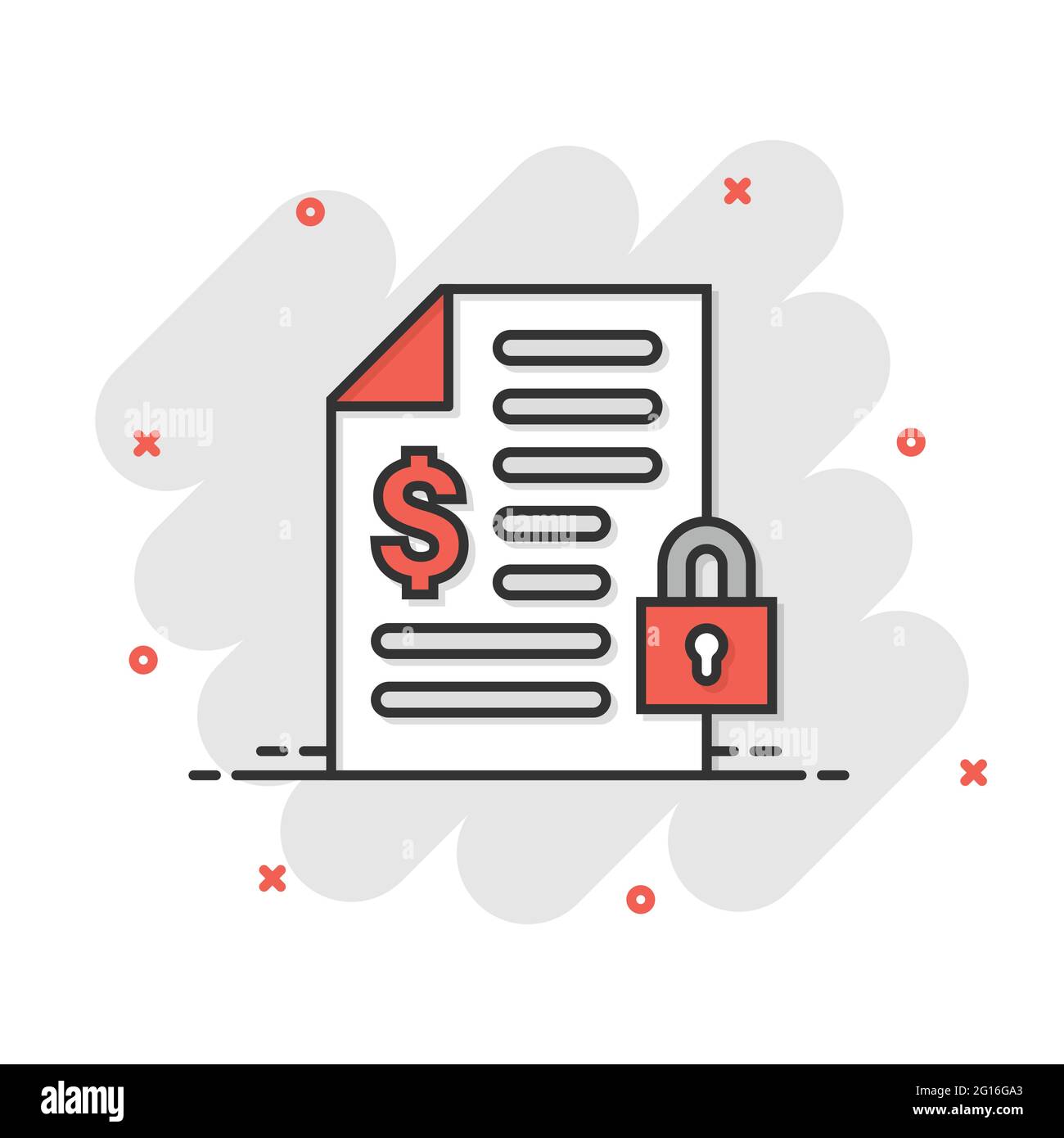 Financial statement icon in comic style. Document with lock cartoon ...