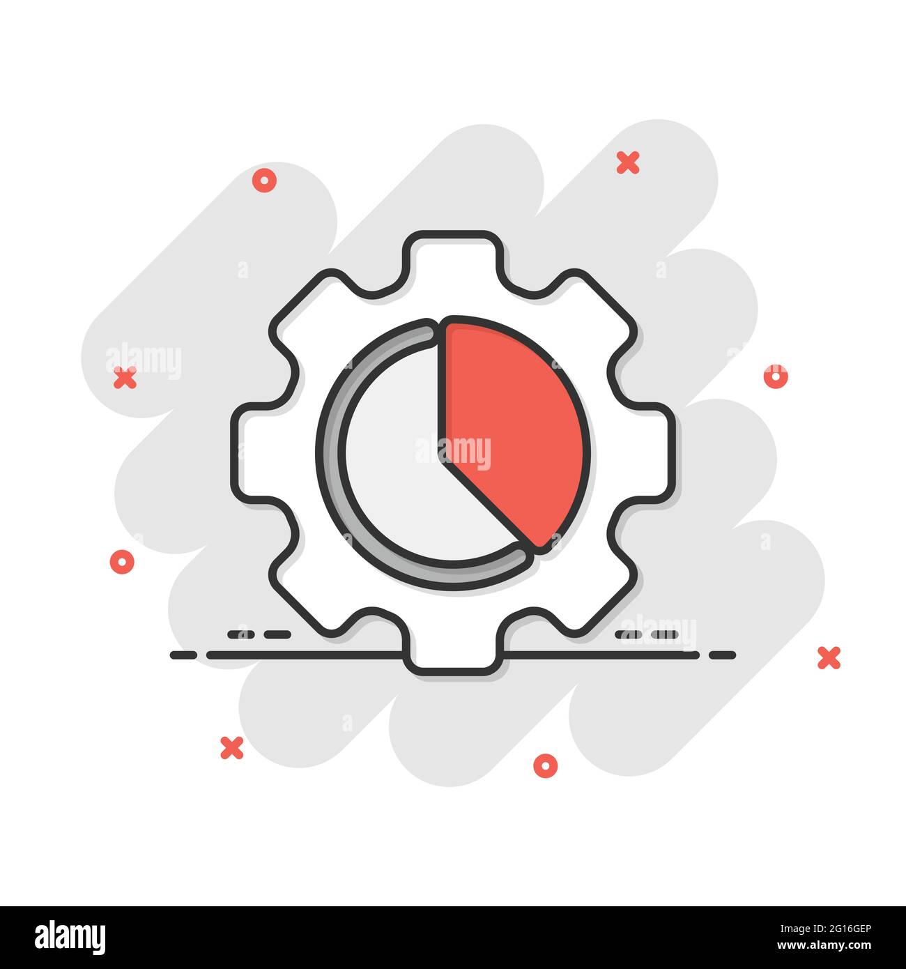 Workflow chart icon in comic style. Gear with diagram cartoon vector ...
