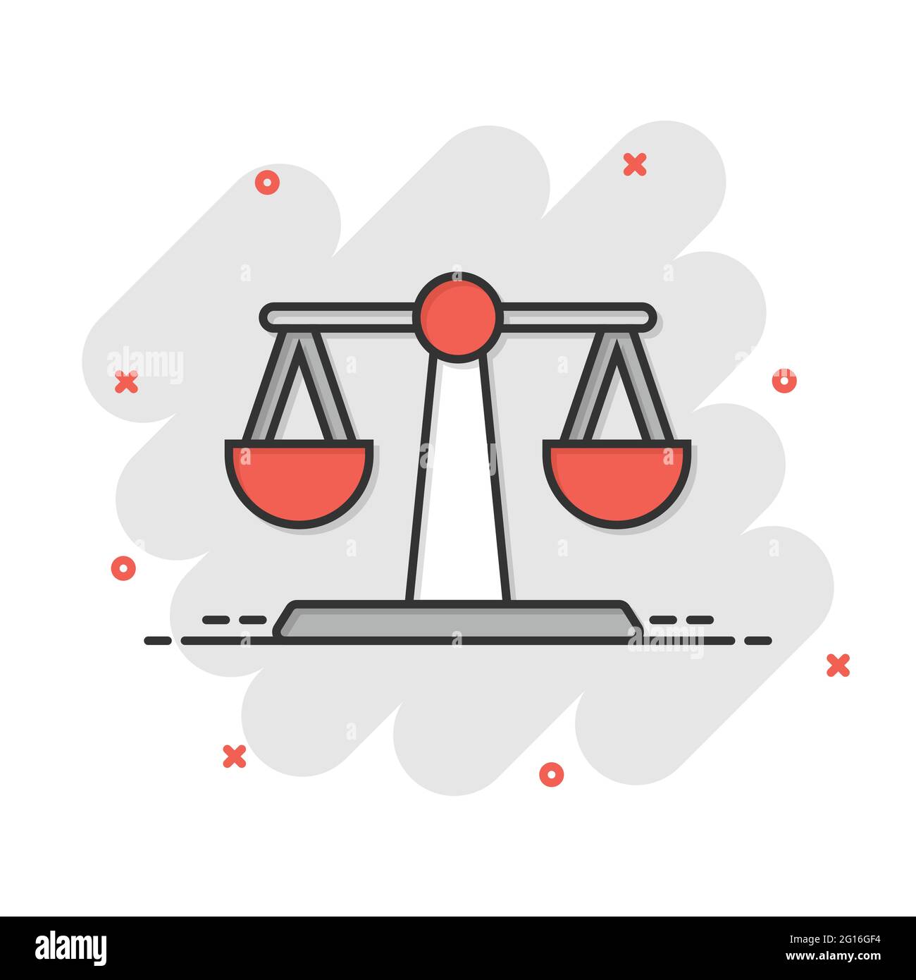 Scale balance icon in comic style. Justice cartoon vector illustration ...