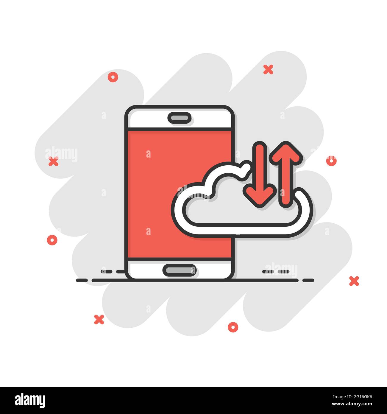 Smartphone with cloud icon in comic style. Phone network storage ...