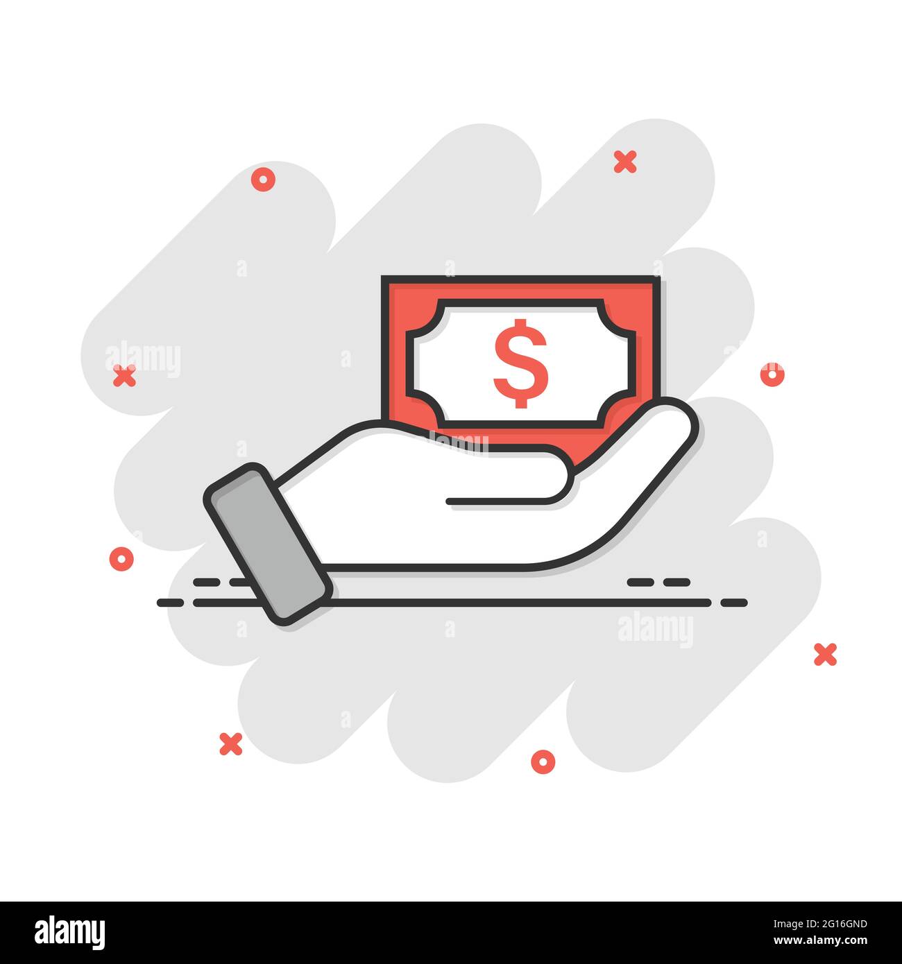 Remuneration icon in comic style. Money in hand cartoon vector ...