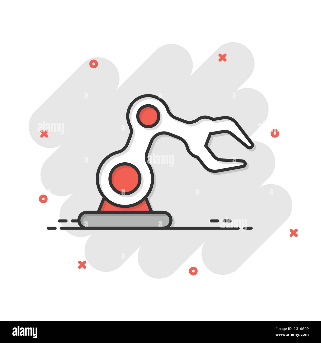 Robot arm icon in comic style. Mechanic manipulator cartoon vector ...