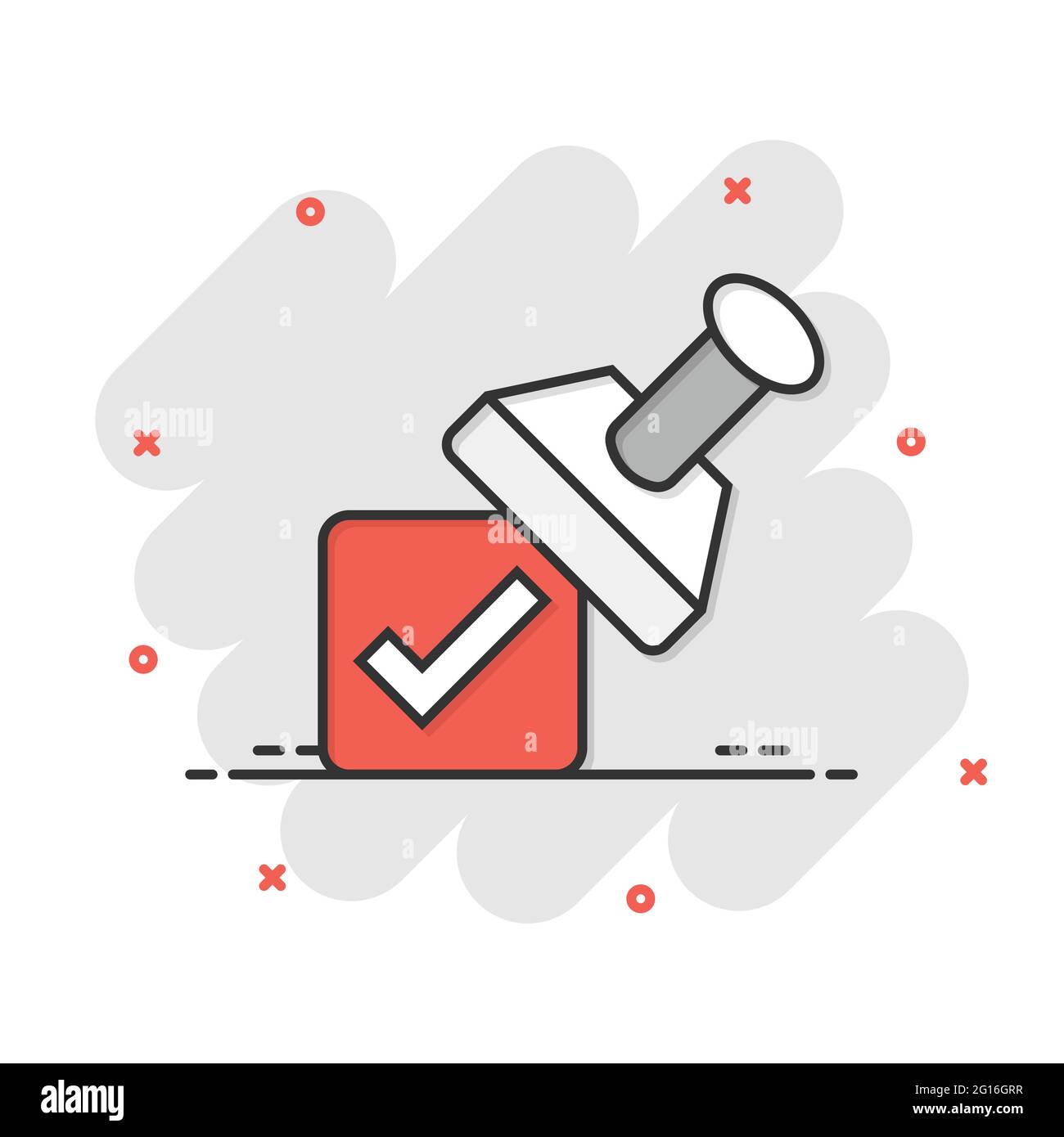 Approve stamp icon in comic style. Accept check mark cartoon vector ...
