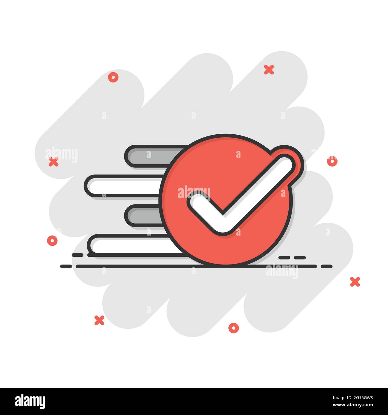Check mark sign icon in comic style. Confirm button cartoon vector ...