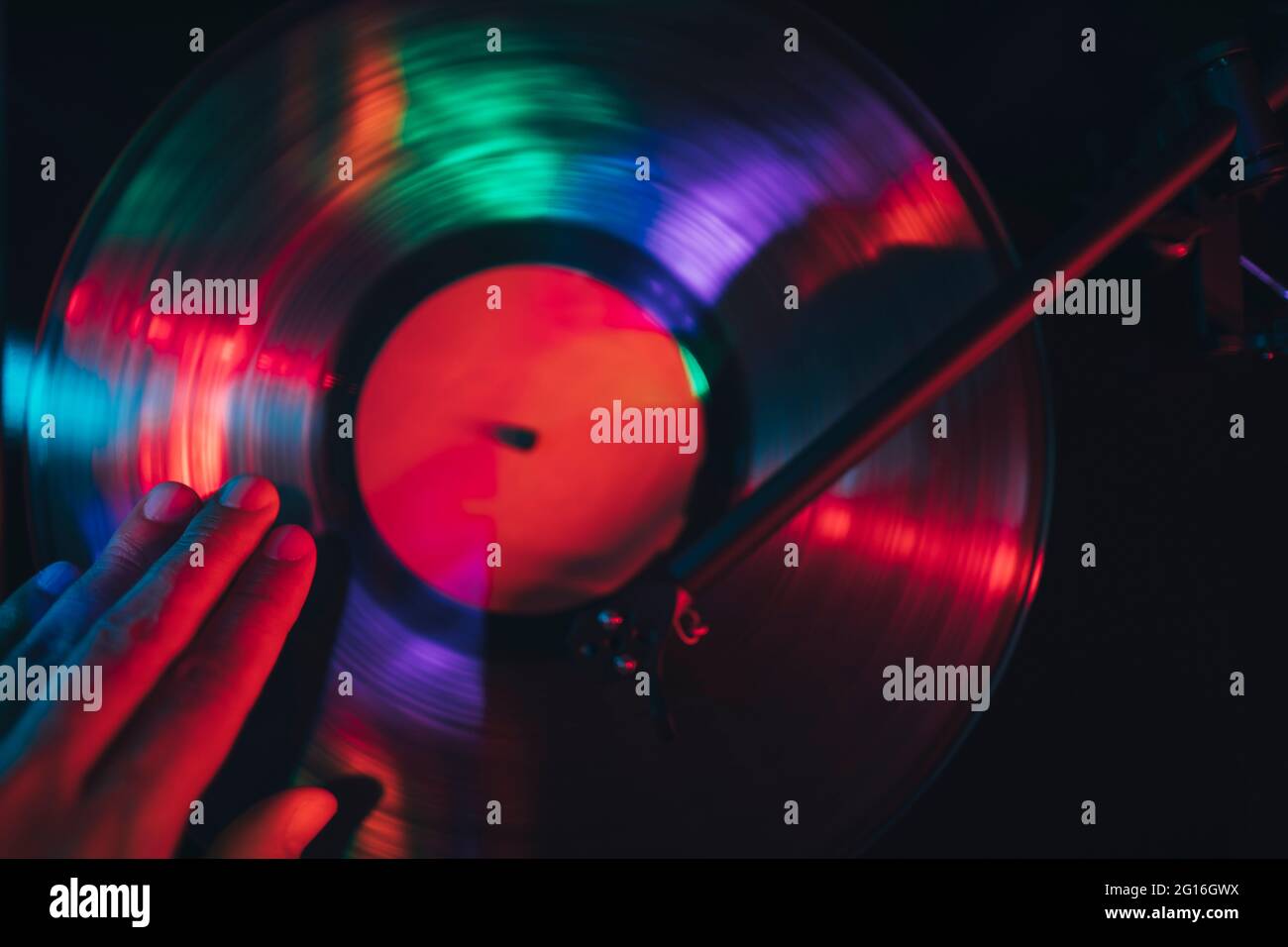 Turntable play vinyl record with light show effects Stock Photo - Alamy