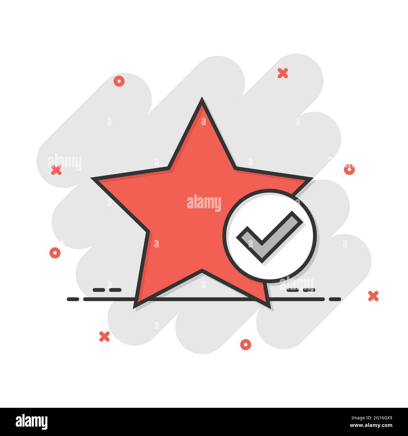 Check mark with star icon in comic style. Add to favorite cartoon ...