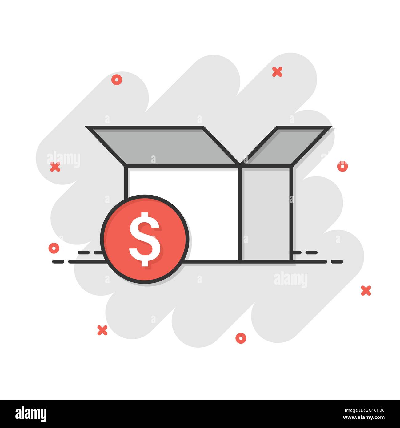 Shipping box with dollar icon in comic style. Container cartoon vector ...