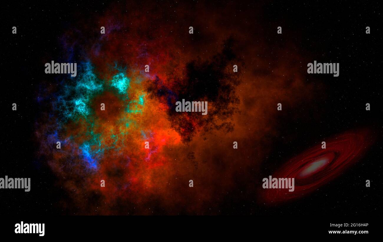 Deep outer space background with stars, a remote galaxy and nebula - 3d ...
