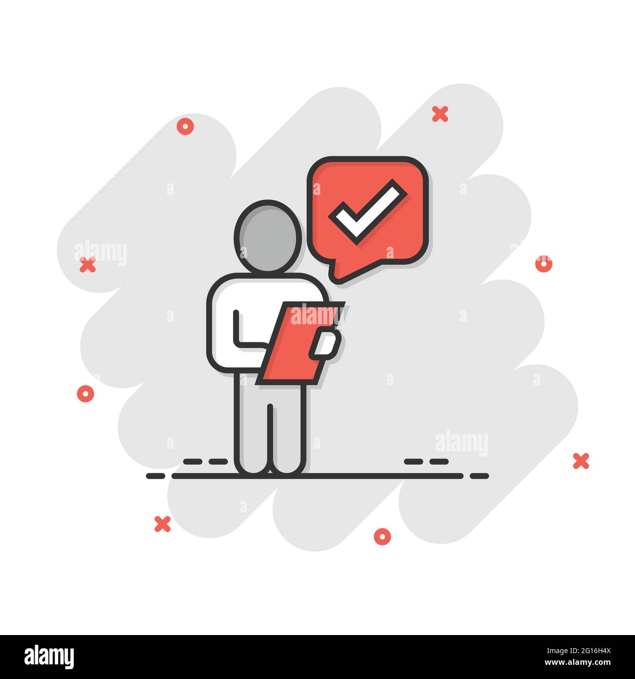 Organization management icon in comic style. People with check mark ...