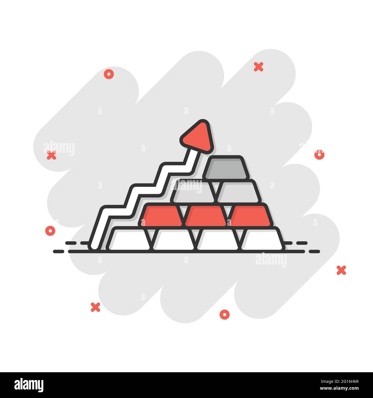 Gold stack price increase icon in comic style. Silver brick diagram ...
